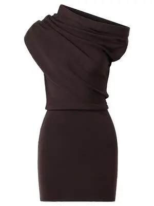 Staud Mabel Off-the-shoulder Wool Mini Dress - Brown