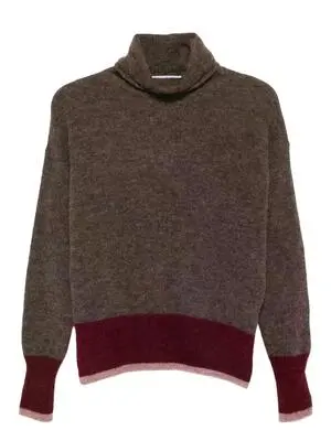 WHYCI Roll-neck Panelled Sweater - Brown