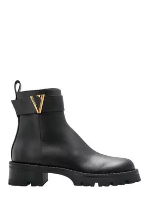 Versace V Hardware Leather Ankle Boots - Black
