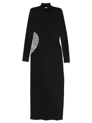 Patrizia Pepe High-neck Rhinestone Embellished Maxi Dress - Black
