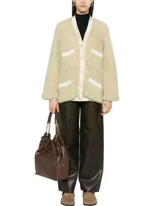 FORTE_FORTE Waffle-knit Pocket Cardigan - Green