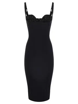 Elisabetta Franchi Crêpe Bead-embellished Midi Dress - Black