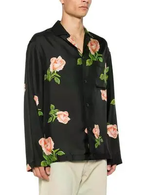 Nanushka Rose-print Chest-pocket Shirt - Black