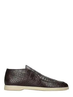 BROTINI Alligator Embossed Leather Ankle Boots - Brown