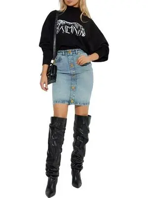 Balmain Graphic Print High Neck Long Sleeve Sweater - Black