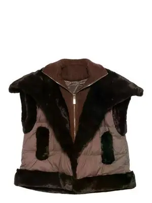 Max & Moi Fur-trimmed Quilted Gilet - Brown