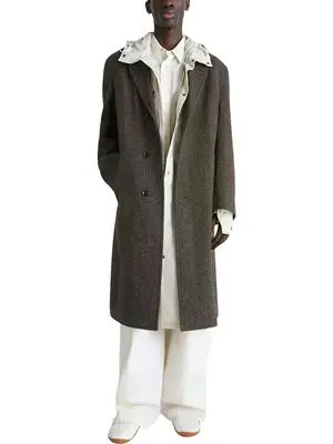 LEMAIRE Herringbone Tweed Overcoat - Brown