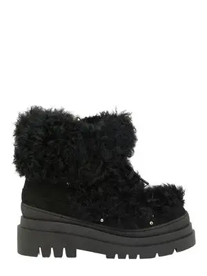 YVES SALOMON Shearling Trim Platform Boots - Black