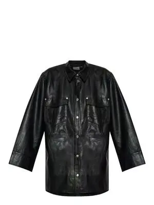 GESTUZ Long-sleeved Leather Shirt - Black