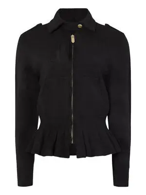 TEMPERLEY LONDON Ruffled Zip Napoleon Knit Jacket - Black