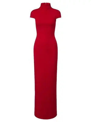 Solace London Mock Neck Crepe Maxi Dress - Red