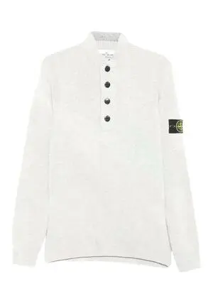 Stone Island Wool Blend Polo Shirt With Logo Patch - Neutrals