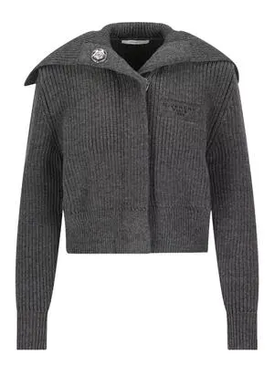 Givenchy Logo-embroidered Ribbed Knit Cardigan - Grey