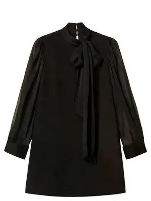 TWINSET Sheer Sleeve Bow Neck Mini Dress - Black