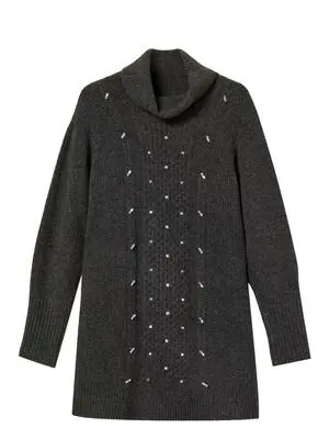 TWINSET Embellished High Neck Knitted Mini Dress - Grey