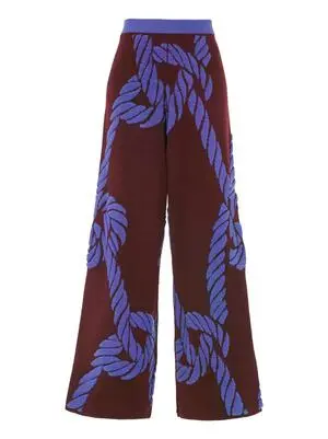 TEMPERLEY LONDON Burgundy Rope Pattern Merino Wool Wide Leg Trousers - Red