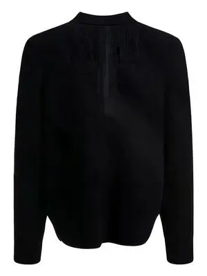 Vince Ribbed Knit Zip-up Polo Jacket - Black