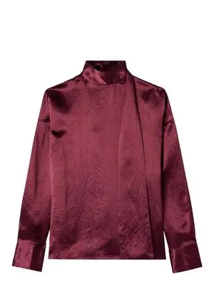 Maria Mcmanus Maria McManus Crinkled-Satin Blouse With Attached Scarf Red