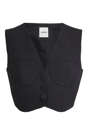 Sandro Cropped Sleeveless V-neck Top - Black