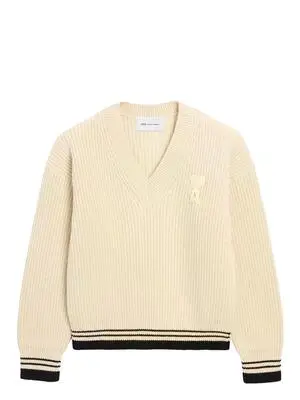 AMI AMI Paris Ribbed Wool V-Neck Ami De Coeur Sweater