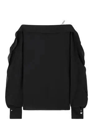 LANVIN Ruffled Silk-crepe Blouse With Silver-tone Embellishments - Black