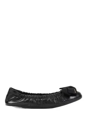 Prada Bow Detail Wrinkled Effect Ballet Flats - Black