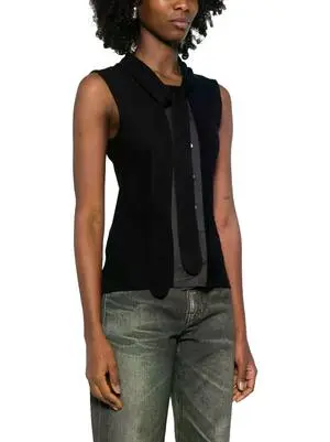 LEMAIRE Asymmetrical Fitted Sleeveless Top With Tie Detail - Black
