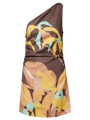 Faithfull The Brand Marga One-shoulder Floral Linen Mini Dress - Multicoloured