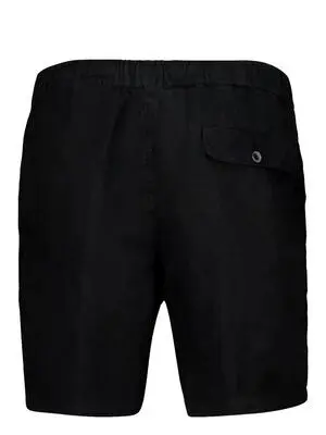 120% Lino Linen Drawstring Waist Shorts - Black