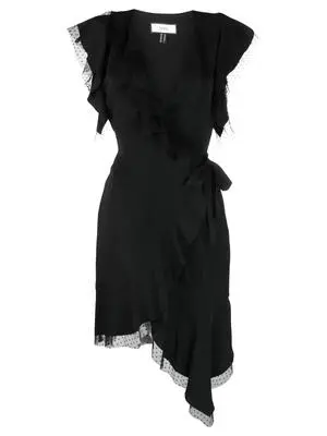 NISSA Tulle-detailing Draped Mini Dress - Black