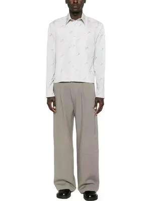 RIER Floral-embroidered Button-fastening Shirt - Grey