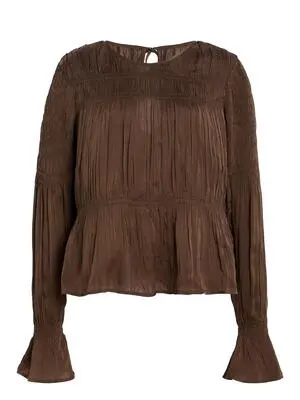 BY MALENE BIRGER By Malene Birger 'Ovas' Smocked Satin Blouse Brown