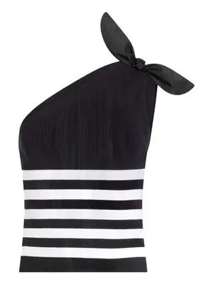 PATOU One-shoulder Striped Ribbed Top With Bow Detail - Blue