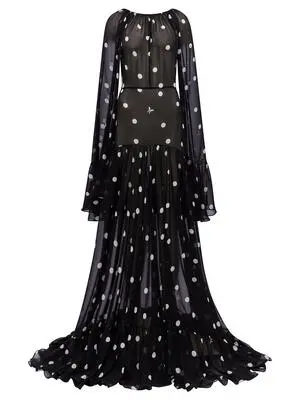 HARITHAND Flared-sleeve Polka Dot Silk Maxi Dress - Multi