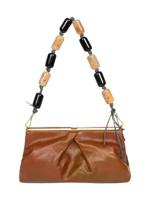Dries Van Noten Pleated Beaded Leather Clutch - Brown