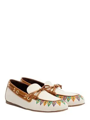 Etro Embroidered Canvas Boat Shoes - Beige