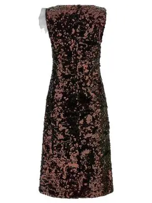 GANNI Sequined Bow Midi Dress - Brown