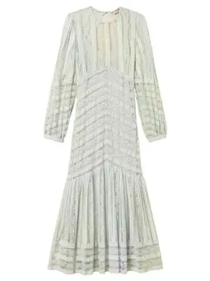 TWINSET Long Striped Lace Maxi Dress - Neutrals