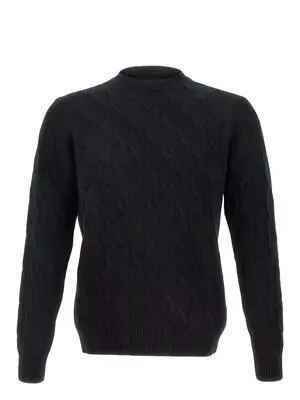 FILIPPO DE LAURENTIIS Cable Knit Ribbed Crew Neck Sweater - Black