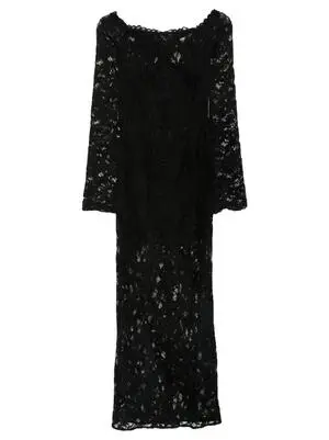 MANURI Feather Detail Lace Maxi Dress - Black
