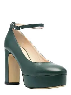 P.a.r.o.s.h Leather Platform Pumps With Ankle Strap - Green