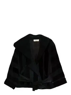 A.N.G.E.L.O. VINTAGE CULT 1980s Striped Suede Belted Jacket - Black