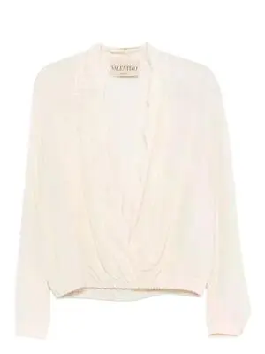 Valentino Garavani Lace Trimmed V-neck Blouse - Neutrals