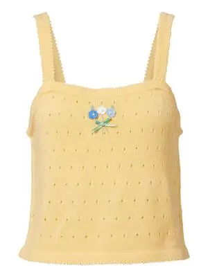 Rixo Rixo Perla Embroidered Pointelle Wool Tank Top Yellow