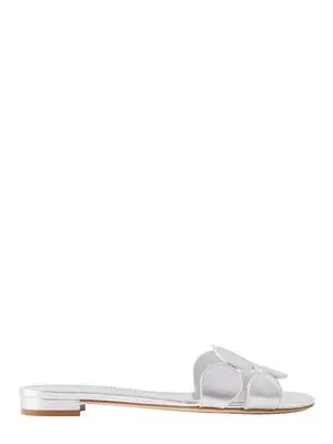 Manolo Blahnik Haribalmu Metallic Leather Slides - Silver