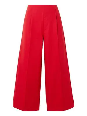 DESTREE Martha Pleated Cotton Wide-leg Trousers - Red