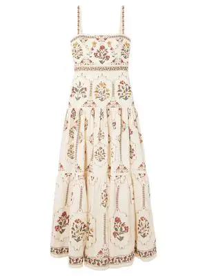 Agua Bendita Lima Tiered Floral-print Linen Maxi Dress - Multi