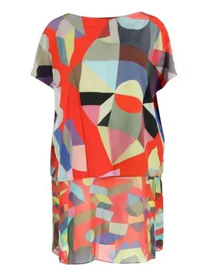 Akris Geometric Print Layered Silk Mini Dress - Red