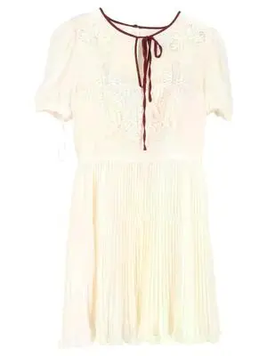 SELF-PORTRAIT Pleated Macramé-trim Mini Dress - Neutrals