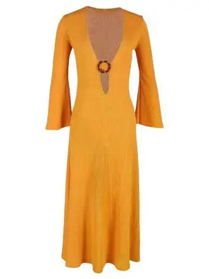Dodo Bar Or Ribbed Knit Ring Embellished Cut-out Maxi Dress - Orange